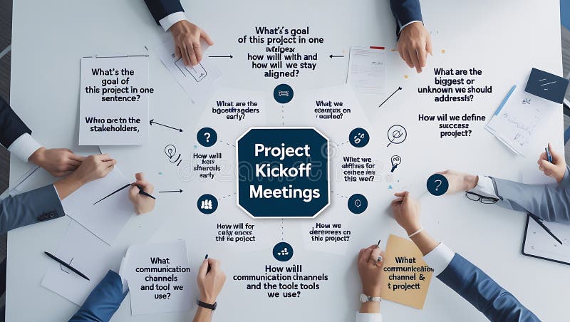 Business Team Planning Project Kickoff Meeting Stock Illustration ...