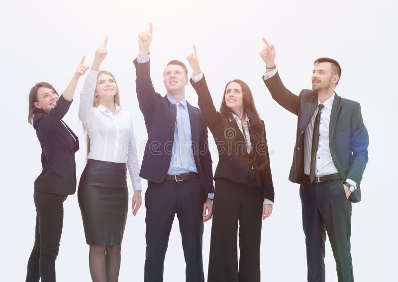 Business Team Pointing Hands Forward Stock Image - Image of happy ...