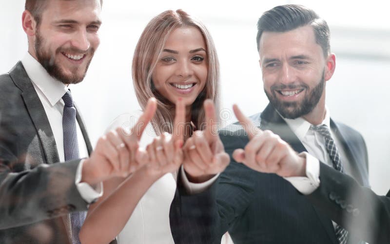 Business Team Pointing To a Virtual Point Stock Image - Image of ...