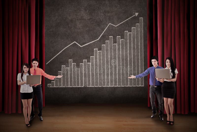 Business Team Present Profit Bar Chart on Stage Stock Illustration ...