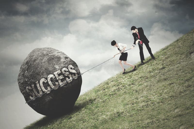 Business Team Pull a Boulder with Success Text Stock Image - Image of ...