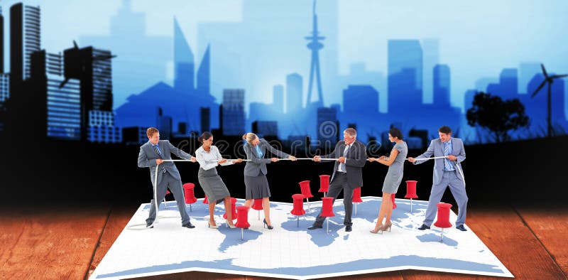 Composite Image of Business Team Pulling the Rope Stock Photo - Image ...