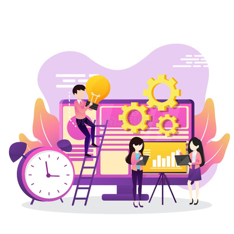 Business Team Putting Gears and Lightbulb. New Idea Engineering ...