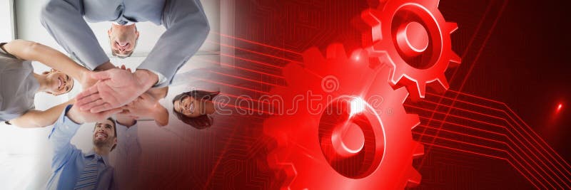Business Team Putting Hands Together with Red Cog Transition Stock ...