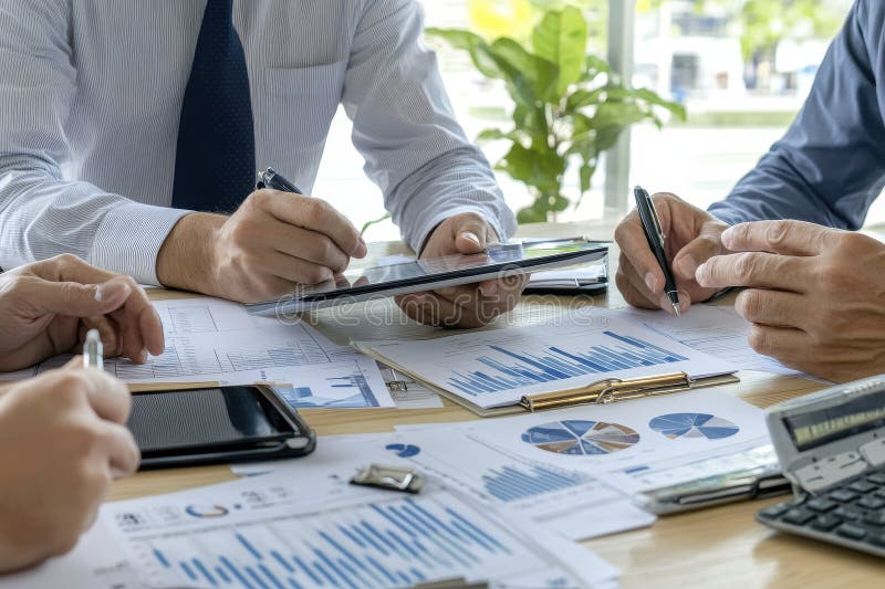 Business Team Reviewing Financial Data during a Meeting Stock ...