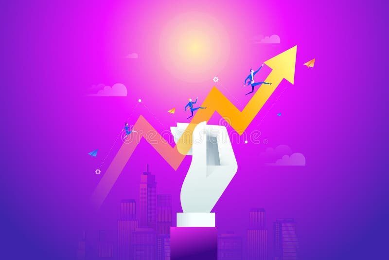 Business Team Running on Drawn Data Graph. Vector Illustration Business ...