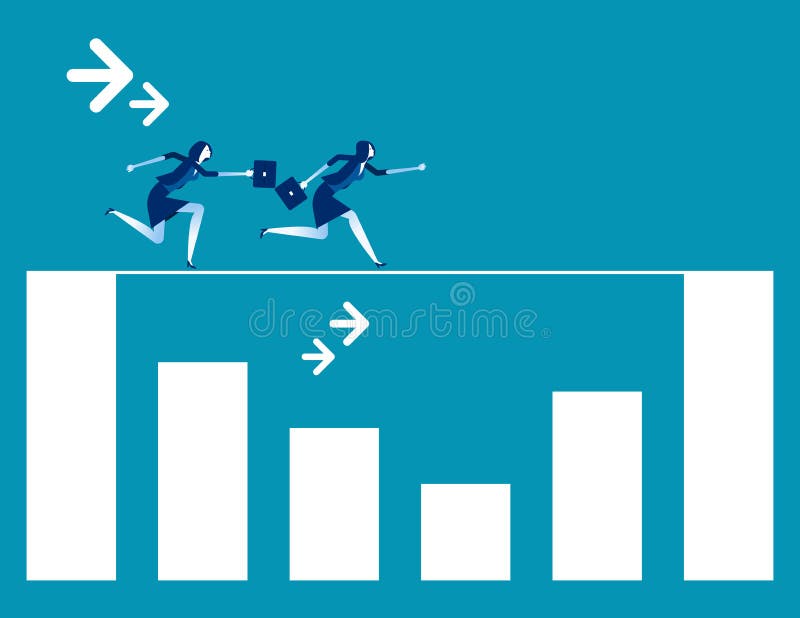 Business Team Running Rope Above Graph. Concept Business Vector ...