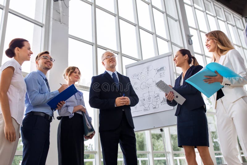 Business Team with Scheme on Flip Chart at Office Stock Image - Image ...