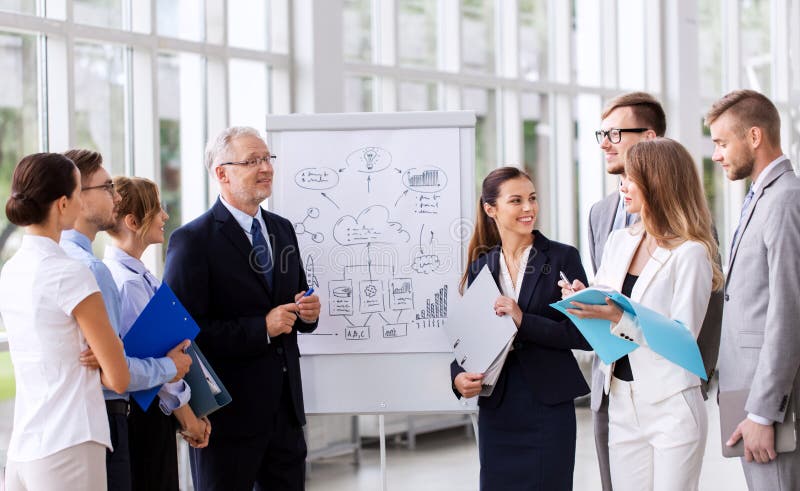 Business Team with Scheme on Flip Chart at Office Stock Photo - Image ...