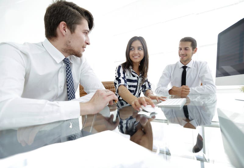 Business Team Sitting at Desk Stock Image - Image of accounting ...
