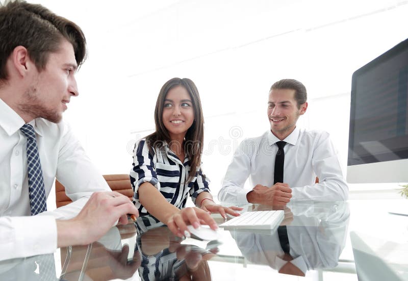 Business Team Sitting at Desk Stock Image - Image of executive ...