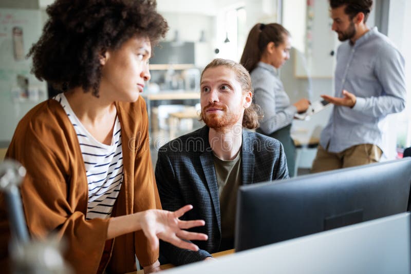 Business Team Sitting Sad and Solving Problem in Office. Stock Image ...