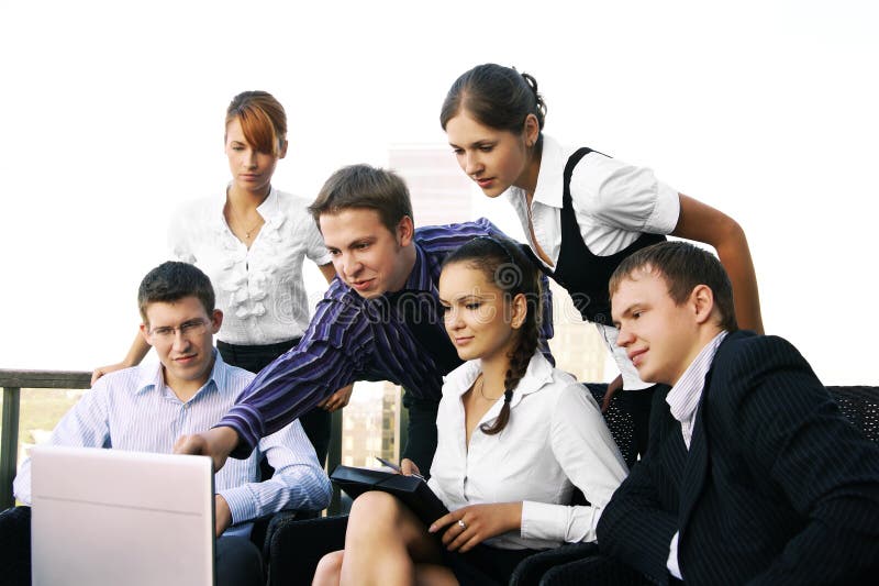 Business Team of Six Persons is Working Together Stock Image - Image of ...