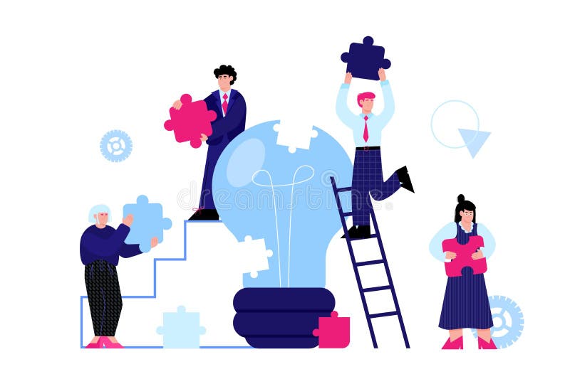 Team Solving a Jigsaw Puzzle Stock Illustration - Illustration of ... Team Solving a Jigsaw Puzzle Stock Illustration - Illustration of ...