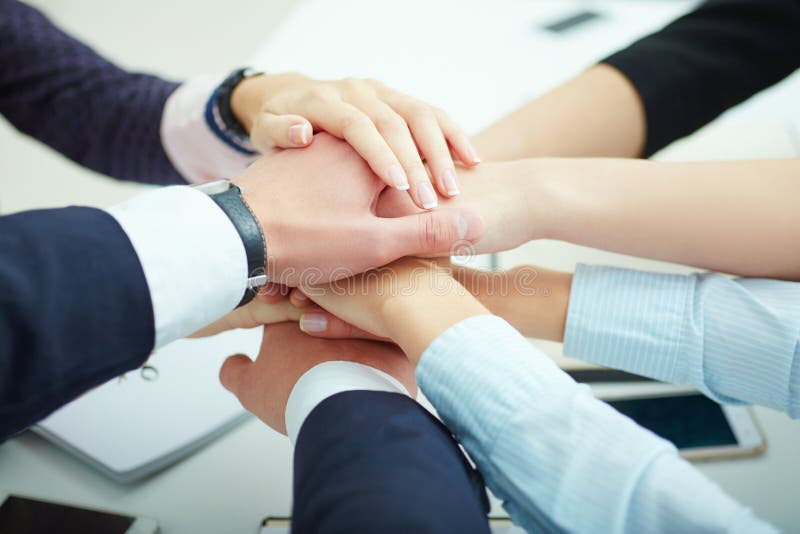 Business Team Stack of Hands Close Up. Support Concept. Stock Photo ...