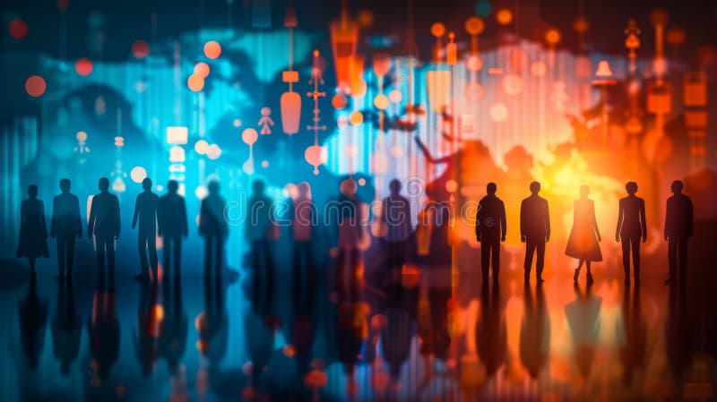 Business Team Standing Looking at Global Business Data Projection Stock ...