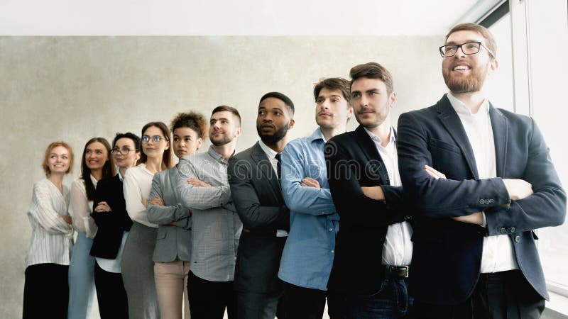 Business Team Standing in Row with Boss Headed Stock Photo - Image of ...