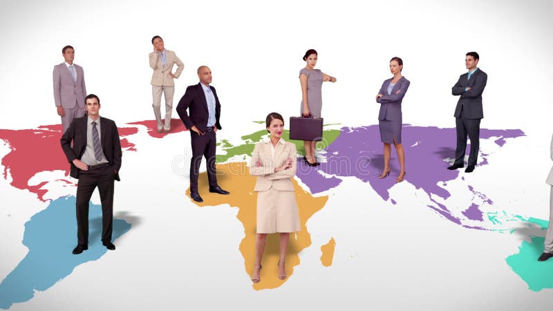 Business Team Standing on World Map Stock Footage - Video of ...