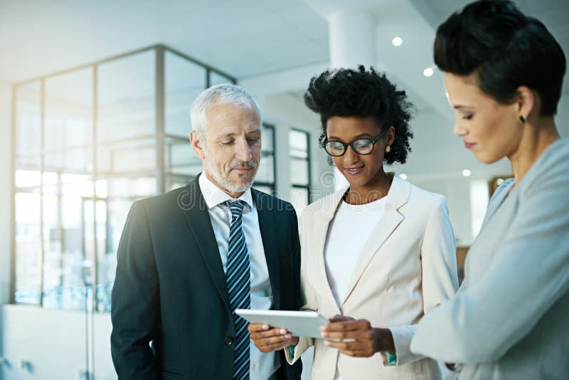 Business Team, Tablet and Talking or Planning in Office for ...