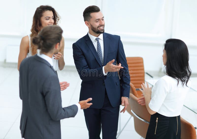 Business Team Talking, Standing in Office Stock Image - Image of group ...