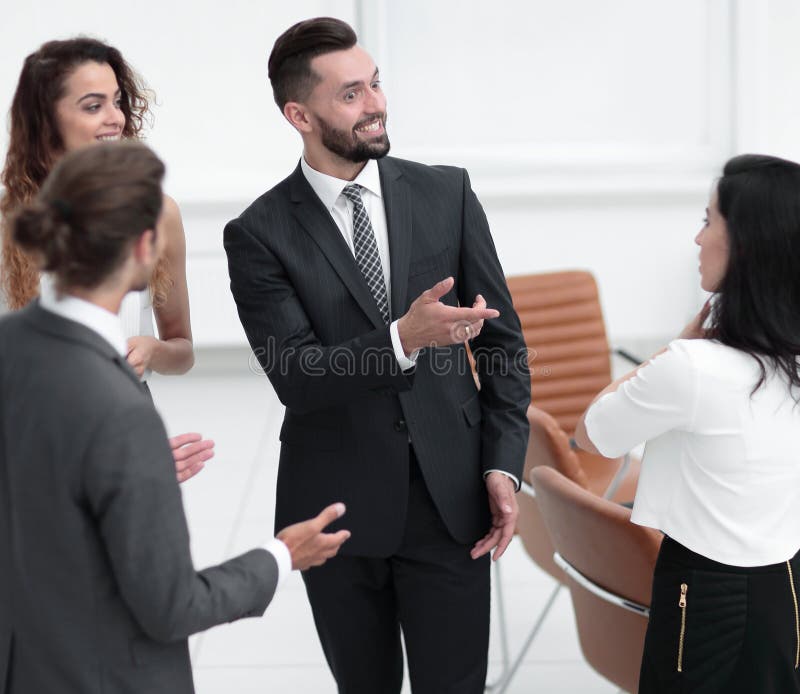 Business Team Talking, Standing in Office Stock Image - Image of ...