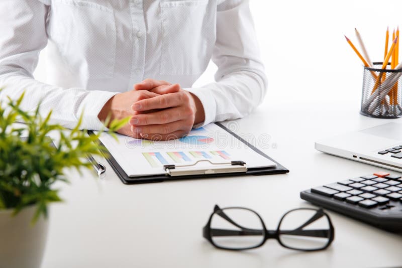 Business Team Two Colleagues Discussing New Plan Financial Graph Stock ...