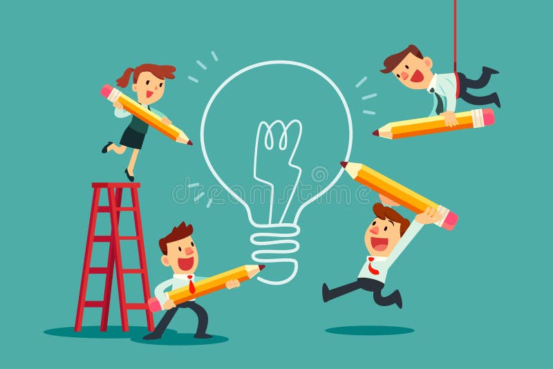 Business Team Use Pencil To Draw Big Idea Bulb Stock Vector ...