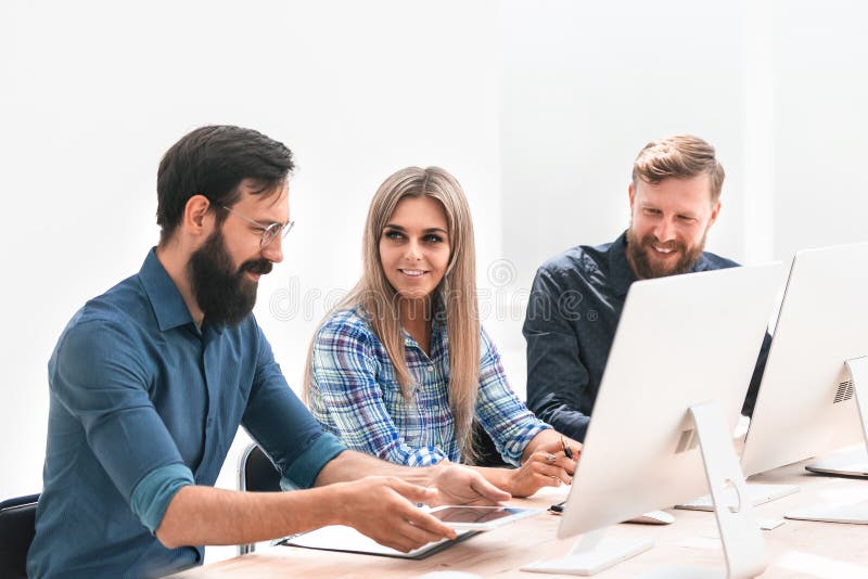 Business Team Uses Gadgets for Office Work Stock Photo - Image of ...