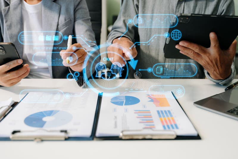 Business Team Using Chat Bot in Smartphone Intelligence Ai. Chat with ...