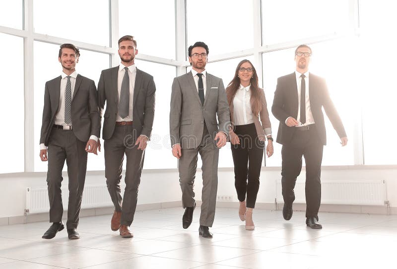 Business Team, Walking at Modern Office Interior Stock Image - Image of ...