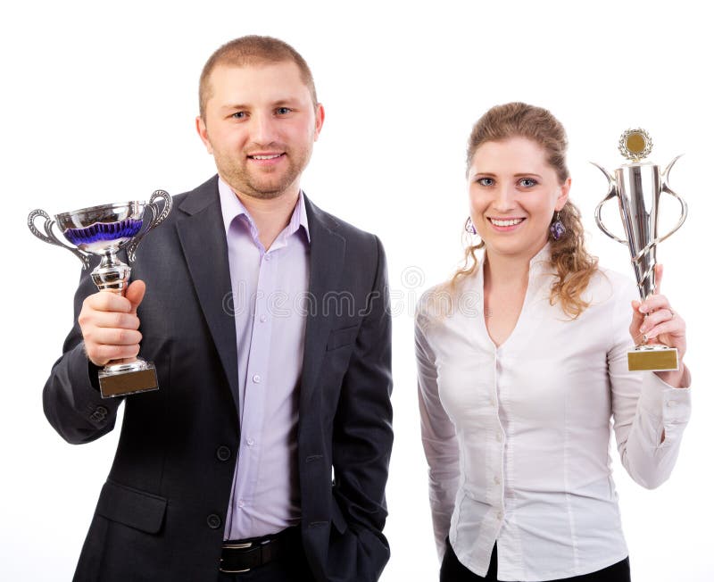 Business Team Winner with a Trophy Stock Image - Image of female, award ...