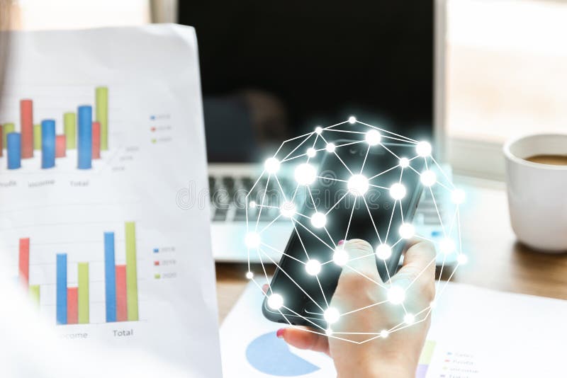 Business Team Work Analyzing Charts Network Technology World the Desk ...