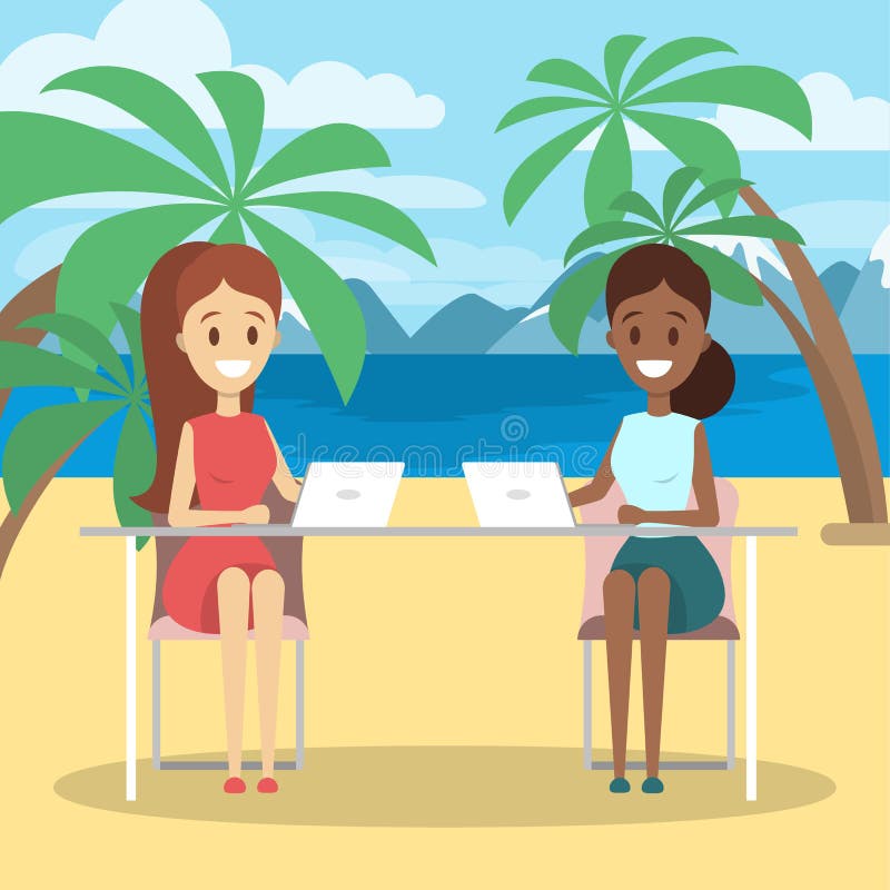 Business Team Working on the Beach Stock Vector - Illustration of ...