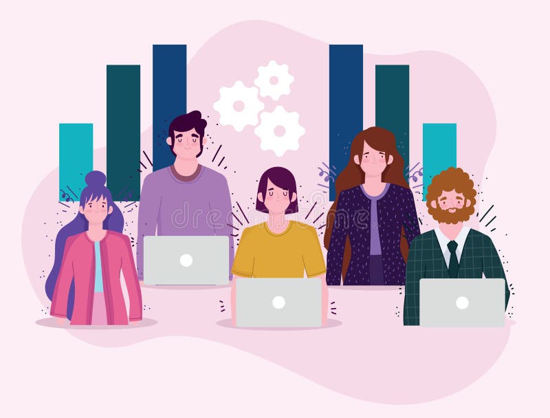 Business Team Work with Laptop Computer Chart Report, People Working ...