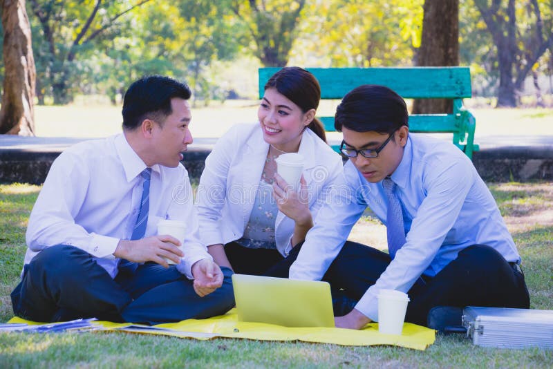 Business Team Work.they are Talking in the Park Stock Image - Image of ...