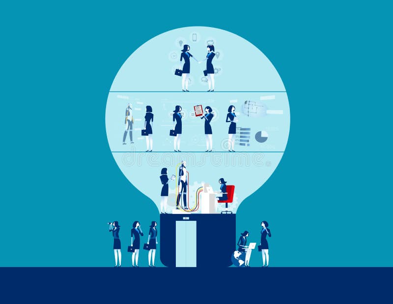 Business Team Working and Analysis. Concept Business Vector, Bulb ...