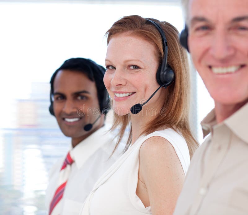 Call Center Female Operator Smiling Stock Image - Image of female ...