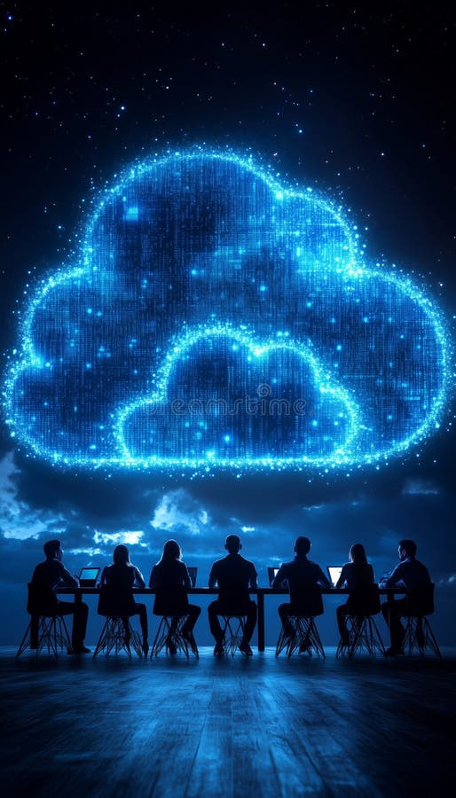 Business Team Working with Cloud Computing Technology at Night Stock ...