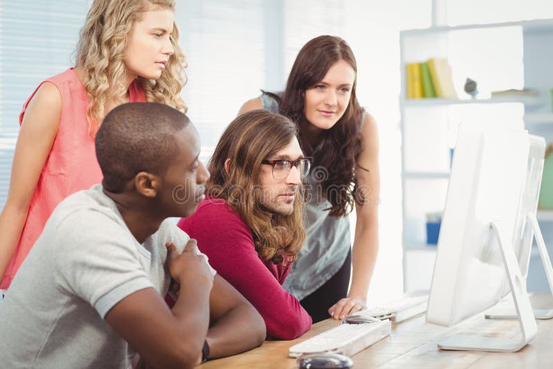 Business Team Working at Computer Desk Stock Image - Image of ...
