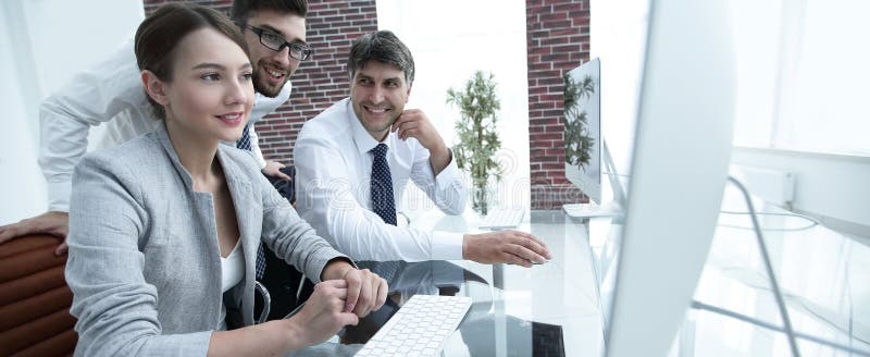 Business Team Working in a Computer Room Stock Image - Image of ...