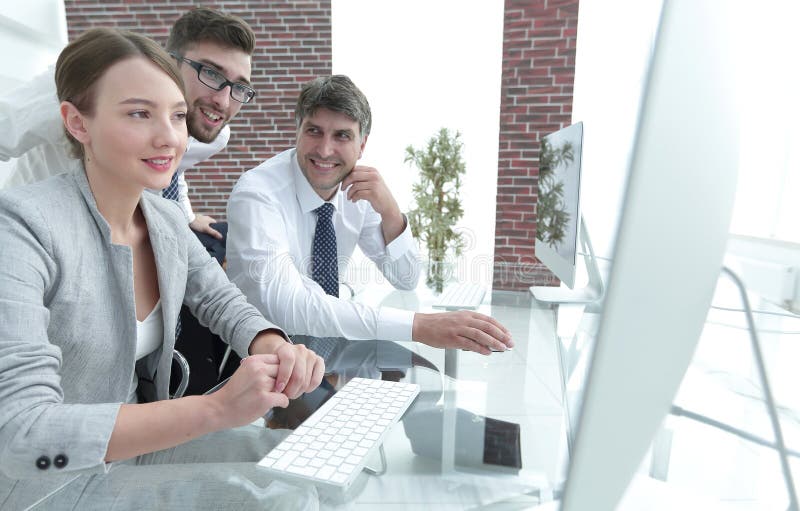 Business Team Working in a Computer Room Stock Image - Image of ...