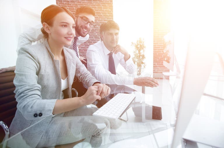 Business Team Working in a Computer Room Stock Image - Image of ...