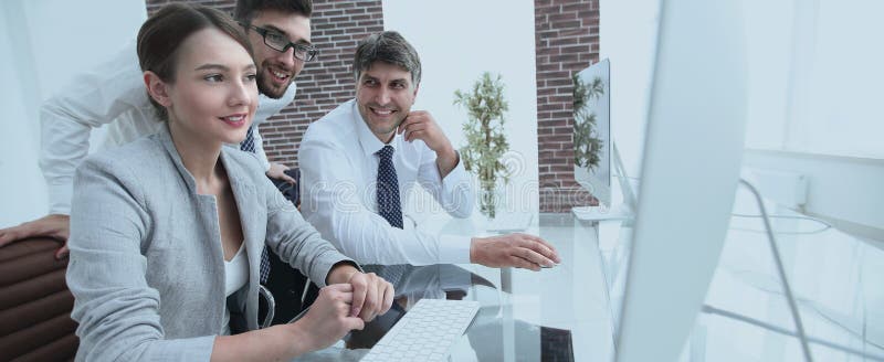 Business Team Working in a Computer Room Stock Image - Image of ...