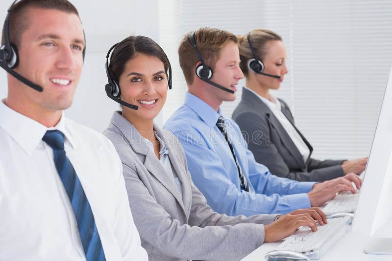 Computers and Headsets from a Call Center Stock Image - Image of office ...