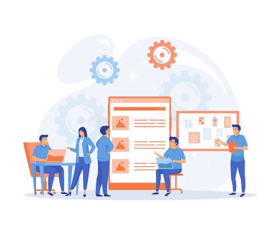 Business Team Working Concept, Mobile Application Development and Design Process Stock Vector ...