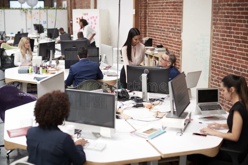 Business Team Working at Desks in Modern Open Plan Office Stock Photo ...