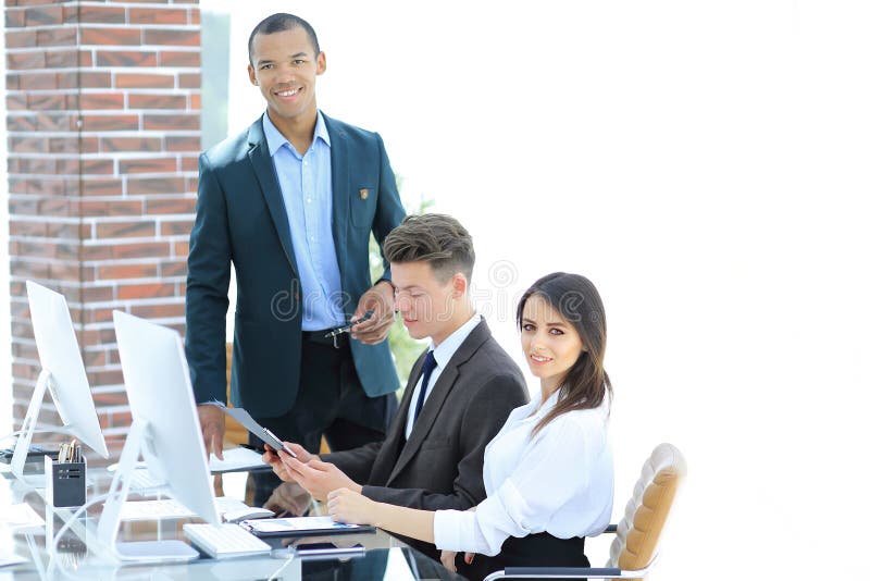 Business Team Working with Documents in a Modern Office. Stock Image ...