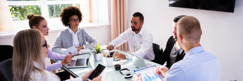 Business Team Working at Office Desk Stock Image - Image of background ...
