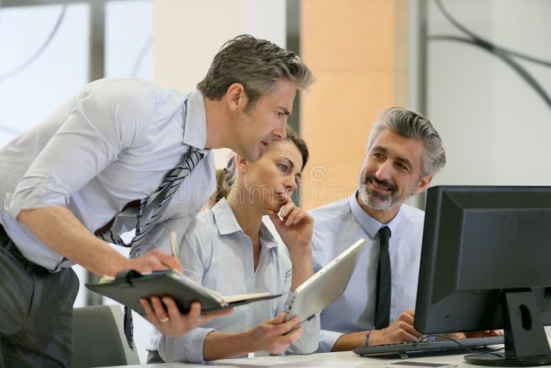 Business Team Working Together with Computer Stock Image - Image of ...