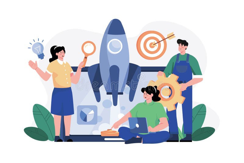 Business Team Working on Business Start-up Launch Stock Vector ...